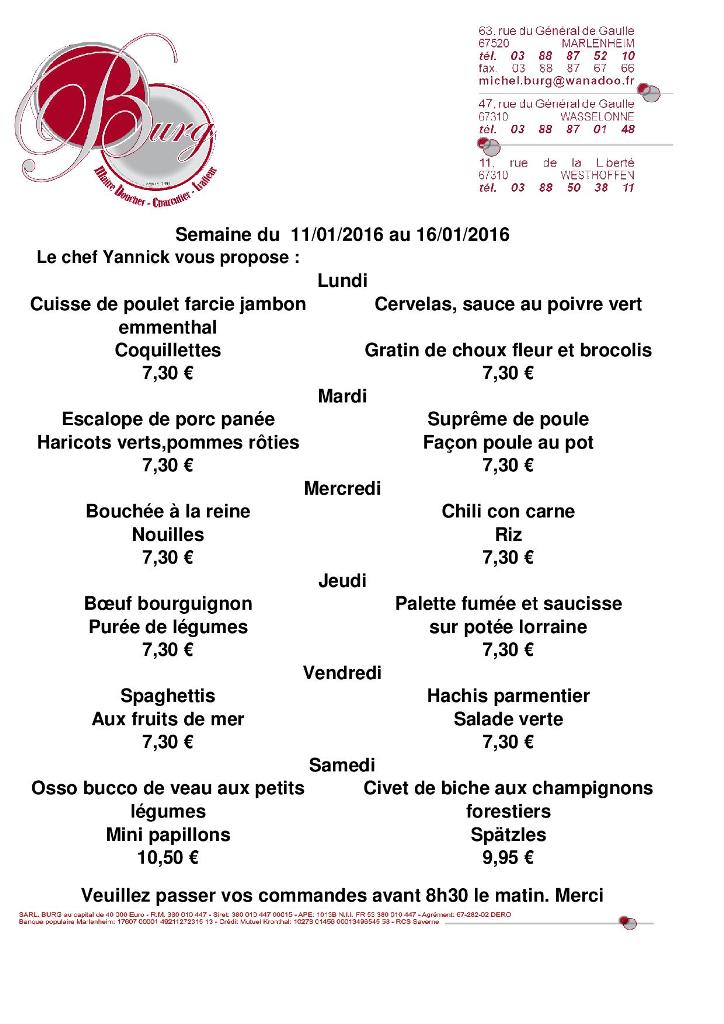Plat du jour – Boucherie Charcuterie Traiteur Burg